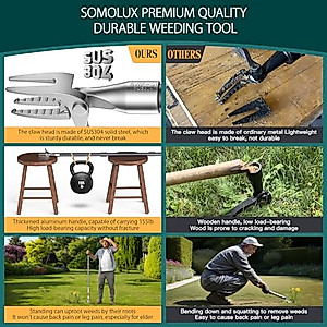 SOMOLUX 52'' Weed Puller Tool Stand-up Weeder with Metal Long Handle/Stainless Steel Claw, Gardening Manual Tool Weed Gripper/Picker/Remover No Bending/Kneeling to Remove Dandelion form Lawn patio