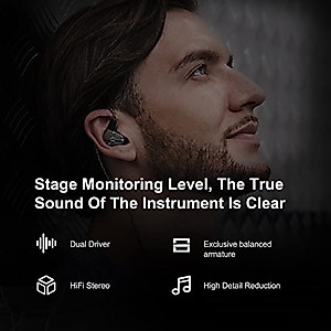 RevoNext QT5 in Ear Monitor Dual Driver Earbuds Wired HiFi Stereo Wired Headphones Noise Isolating Metal Shell Ear Monitors Musicians with MMCX Detachable Cables Audiophile Earphones