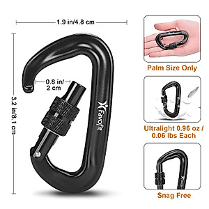 Locking Carabiner Clips Heavy Duty - Favofit 12KN (2697 lbs) Strong Caribiniers for Hammock - Ultralight D-Ring Carbineers for Outdoor Camping Hiking Backpacking Keychain Dog Leash (Screwgate)