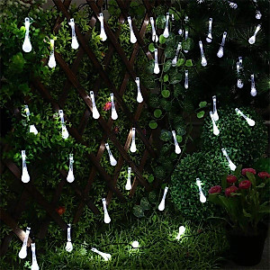 Solar String Lights, 22.9ft 50 Advanced Waterproof Water Drop Mode LED Solar Fairy Lights, Outdoor Saint Valentine's Day Lights for Patio, Lawn, Home, Garden, Wedding, Party Decorations