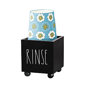 Bathroom Cup Dispenser, Farmhouse Dixie Cup Holder, 3 oz 5 oz Paper Mouthwash Cup Storage Box, Wooden Disposable Cup Caddy, Water Dispenser Cup Holder for Counter top (Black)