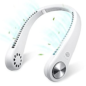 Portable Hands Free Neck Fan, 360° Lazy Neckband Fan 48 Surround Air Outlets USB Rechargeable Hanging Personal Fan 3 Wind Speeds Silent, Bladeless Necklace Fan for Outdoor Home Sports Travel … (White)