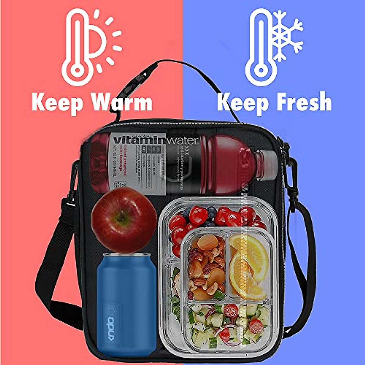 OPUX Premium Insulated Lunch Box for Men, Women | School Lunch Bag for Boys, Girls, Kids | Compact Adult Lunch Pail Work Office Cooler | Soft, Leakproof, 4 Ways to Carry | Fits 12 Cans (Black)