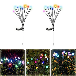 MULTIONS 2 Pack 10 LED Solar Powered Swaying Light Outdoor,  Waterproof Decorative Solar Garden Lights, Starburst Swaying Solar Garden Lights for Garden, Patio, Yard, Flowerbed, Parties(Colorful)