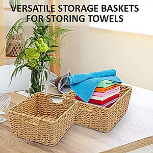 KOVOT Storage Woven Baskets Wicker Storage Wicker Storage Baskets with Built-in Carry Handles | Laundry Storage Pantry Bin - 9"L x 8"W x 4"H (2-Pack)
