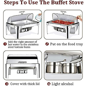 Chafing Dish Set, 9L Stainless Steel Buffet Trays Food Server with Fully Retractable Roll Top Lid, for Restaurant Catering Parties Weddings Picnics,Invisible