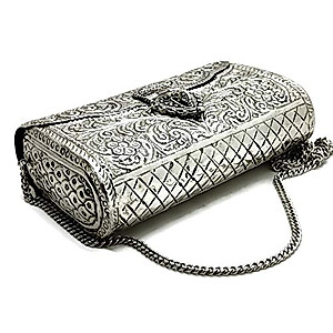 Brass Metal Bag Purse Vintage Style Brass Purse antique clutch Ethnic clutch Handmade Women metal clutch Bag (Silver)