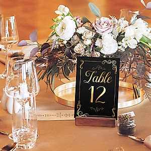 Jeffdad Wedding Table Numbers Cards 1-30, Black 6x4 Inch Gold Foil Table Number Cards Head Table Card Place Card Holder Stand for Wedding Reception Anniversary Birthday Restaurant