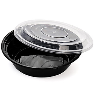 Suwimut 60 Pack Meal Prep Containers for Food Storage, 24 oz Disposable Black Round Plastic Food Containers Lunch Boxes Bowls with Lids, BPA Free Food Grade, Freezer and Microwave Safe