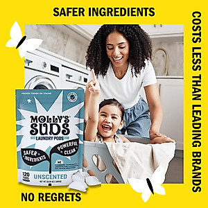 Molly's Suds Laundry Detergent Pods | Clean Detergent for Sensitive Skin | Ultra Concentrated and Stain Fighting | Unscented - 120 Count (Value Pack)