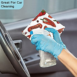 Oyihfvs Seamless Hand Drawn Red Color Chili Pepper Slices Red Peppers Pack of 6 Pcs Kitchen Dish Towels, Absorbent Soft Dishcloths for Bar Cafe Car Table Chair Window Washable Towels 11 x 11 inches