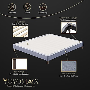 yoyomax Queen Size Bed Frame, Classic Wood Platform Slats Support/Mattress Foundation/Tool-Free Assembly Within 10 Mins/No Box Spring Needed, Elegant Gray