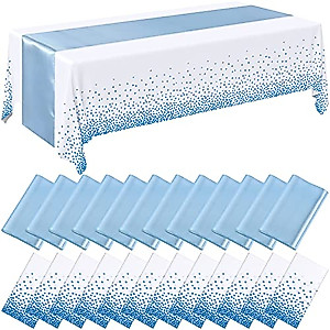 24 Packs Wedding Satin Table Runner Disposable Plastic Tablecloths 54 x 108 Inch Table Cloths for Parties Tablecloth 12 x 108 Inch Table Runners for Wedding Birthday Celebration (Blue)