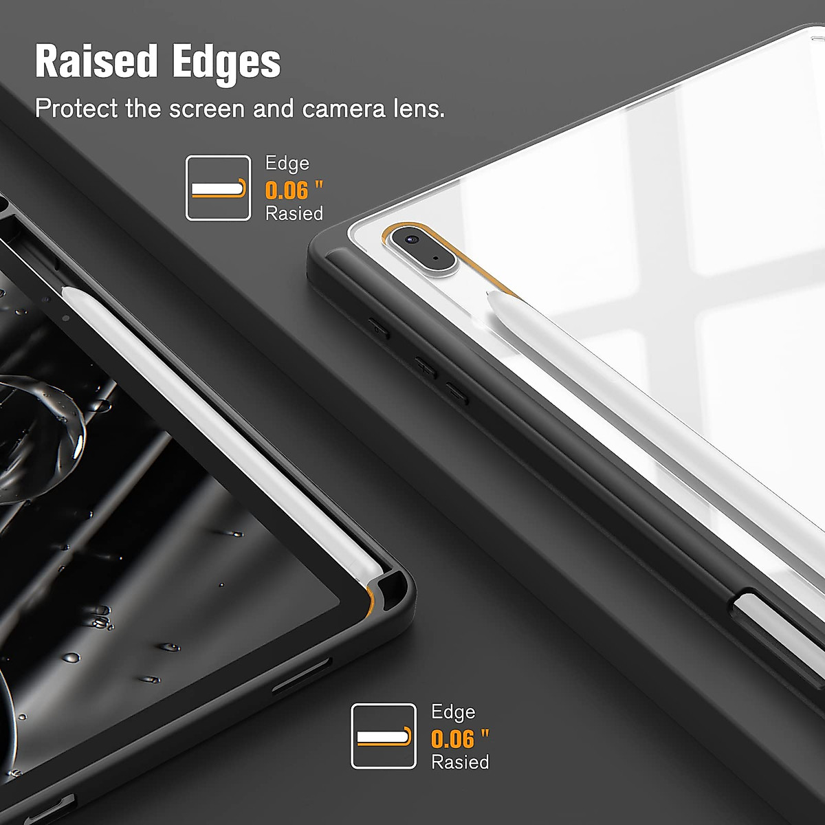 Fintie Hybrid Slim Case for Samsung Galaxy Tab S8 Plus 2022/S7 FE 2021/S7 Plus 2020 12.4 Inch with S Pen Holder, Shockproof Cover with Clear Transparent Back Shell, Auto Wake/Sleep, Black