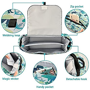 Dinosaurs Pattern Stroller Organizer with Cup Holder Universal Stroller Organizer Bag Detachable Shoulder Strap Stroller Accessories for Diaper Phone Keys Toys Fit All Baby Stroller