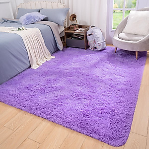 Softlife Ultra Soft Fluffy Area Rugs for Bedroom, Girls and Boys Room Kids Room Nursery Rug, 4 x 5.3 Feet Shaggy Fur Indoor Plush Modern Floor Carpet for Living Room Christmas Decor, Purple