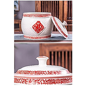 Food Dispenser Retro Ceramic Rice Bucket Cereal Storage Container Chinese Porcelain Grain Dispenser Suitable for Flour, Sugar, Coffee, Rice, Nuts, Snacks, Pet Food, Tea