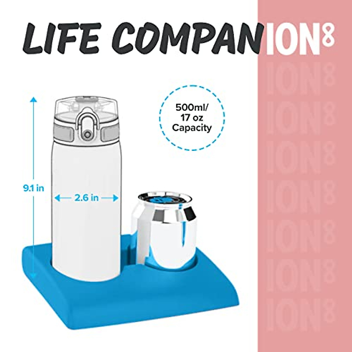 Ion8 Vacuum Insulated Stainless Steel Water Bottle - Leak Proof Bottle - Fits Cup Holders, 17 oz / 500 ml (Pack of 1) - OneTouch 1.0 - Rose