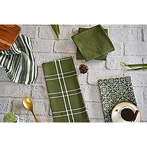 Yourtablecloth Cotton Kitchen Dishtowel Set – 18”x28” Oversized Kitchen Cloth – 100% Cotton – Super Soft Absorbent & Quick Dry Dishtowel – Standard Kitchen Towel–Pack of 5 Sage