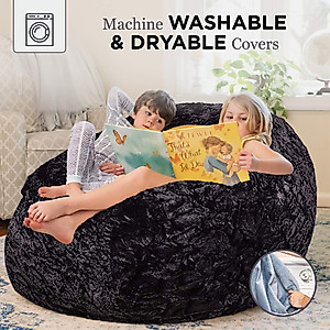 CordaRoy's Faux Fur Bean Bag Chair, Convertible Chair Folds from Bean Bag to Lounger, As Seen on Shark Tank, Black - King Size