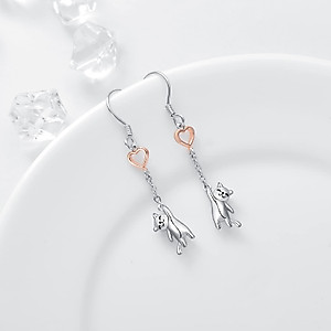 PELOVNY Cat Earrings for Women S925 Sterling Silver Balloons Cats Dangle Hook Doop Earrings for Women
