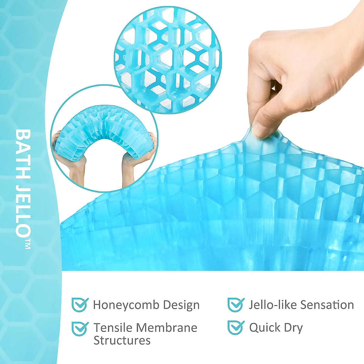 Sunlit Bath Jello Gel Bath Pillows, Lumbar Pillow for Bathtub, Back Support Pillow, Gel Pillow with Non-Slip Suction Cups for Lumbar, Back Rest Support, Fits Curved or Straight Back Tubs, Aqua