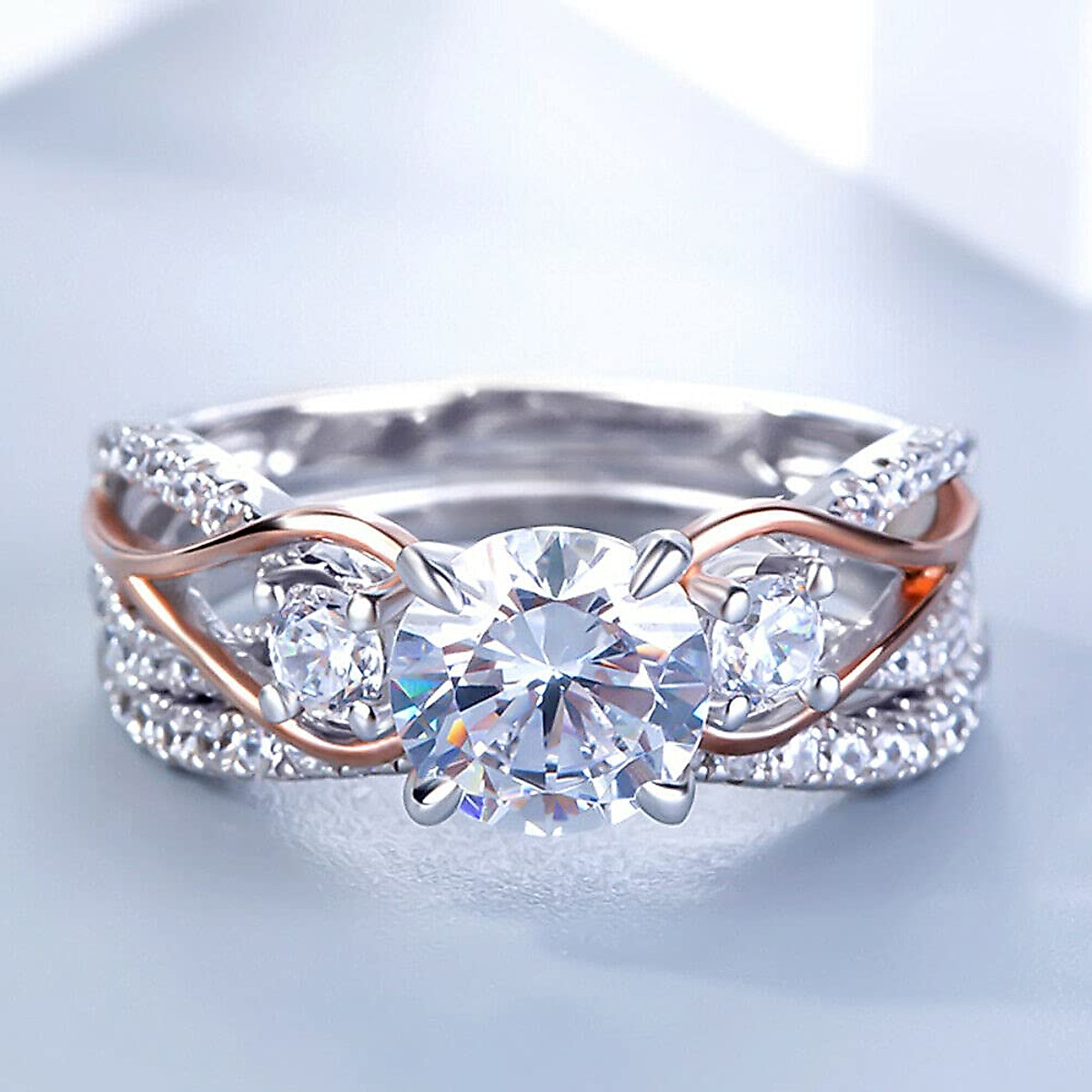 DRISHYA FASHION 2.20 Ct Round Cut Simulated Diamond Engagement Wedding Bridal Ring Set 14k Two Tone Gold Plated Gift For Her (11.5)