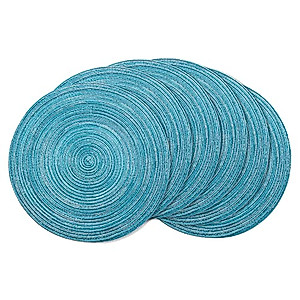 AHHFSMEI Round Placemats Set of 6 Round Braided Place mats 15 Inch Table Mats for Dining Tables Washable Heat Resistant Place mats for Party BBQ Christmas and Everyday Use (Blue Silver)
