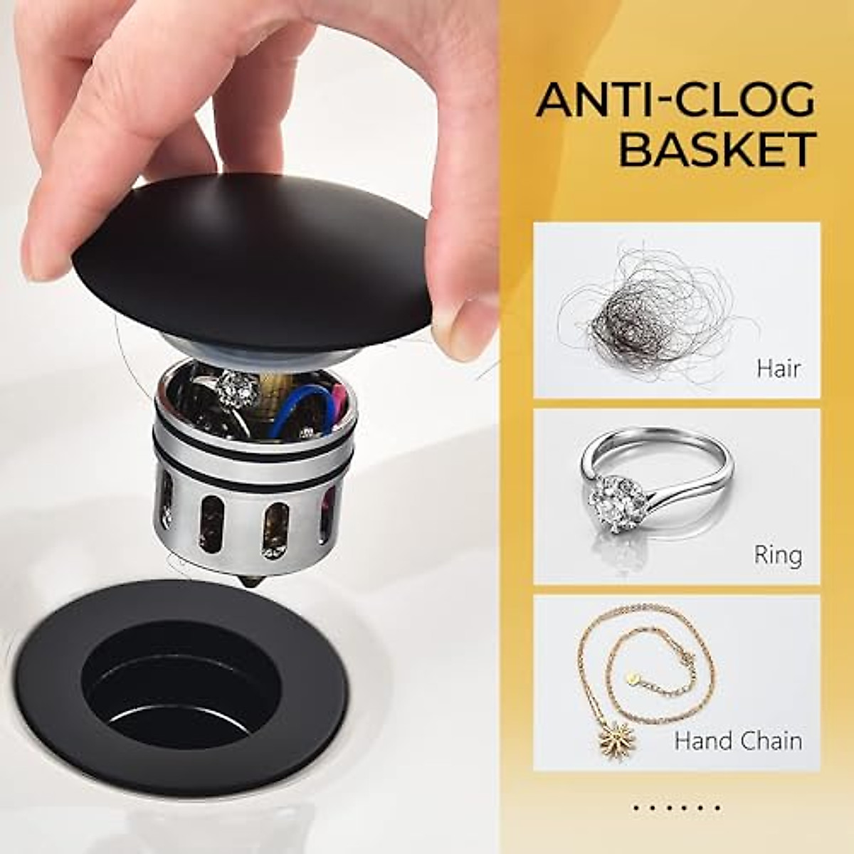 Matte Black Bathroom Sink Faucet Single Hole Waterfall One Handle for Vanity with Brass Pop Up Drain by Yodel Faucet