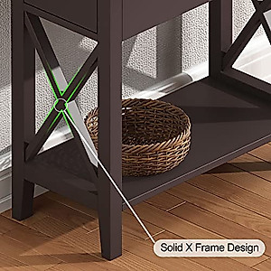 ChooChoo End Table, MDF Material Flip Top Narrow End Table with drawer, Accent Small Side Table Nightstand for Living Room, Bedroom, and Small Spaces - Espresso