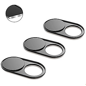 Webcam Cover Slide 0.022in Ultra Thin Metal Magnet Web Camera Cover for MacBook Pro Laptops Smartphone Mac PC Tablets for Echo Spot Show Protecting Your Privacy Security Black(3 Packs)