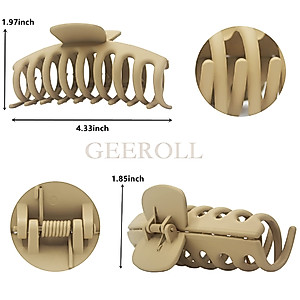 GEEROLL8 Pack 4.3 Inch Large Hair Claw Clips for Women Thin Thick Curly Hair, Non-slip Hair Clips,Neutral Colors,Black claw clip
