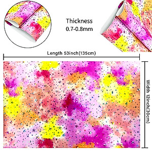 HYANG Holographic Rainbow Smudges Stars PU Faux Leather 1 Roll 12"X53"(30cmX135cm), Faux Leather Very Suitable for Crafts Making Leather Earrings, Bows, Handbag ，Sewing (Type 2)