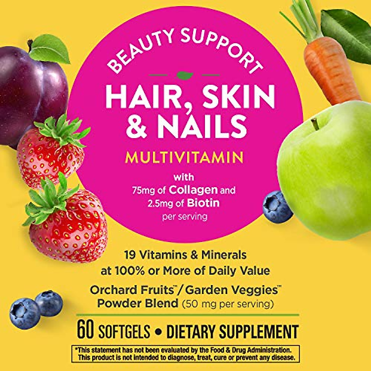 Nature's Way Alive! Hair, Skin & Nails Multivitamin with Biotin and Collagen, 60 Softgels