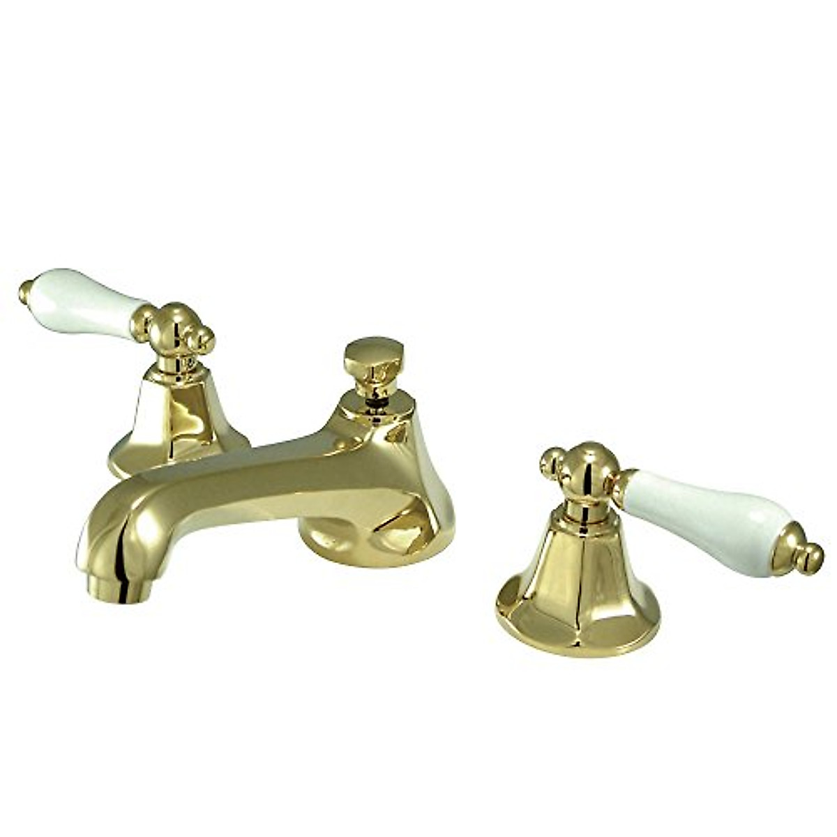 Kingston Brass KS4462PL Metropolitan Widespread Lavatory Faucet with Porcelain Lever Handle, Polished Brass, 8-Inch Adjustable Center