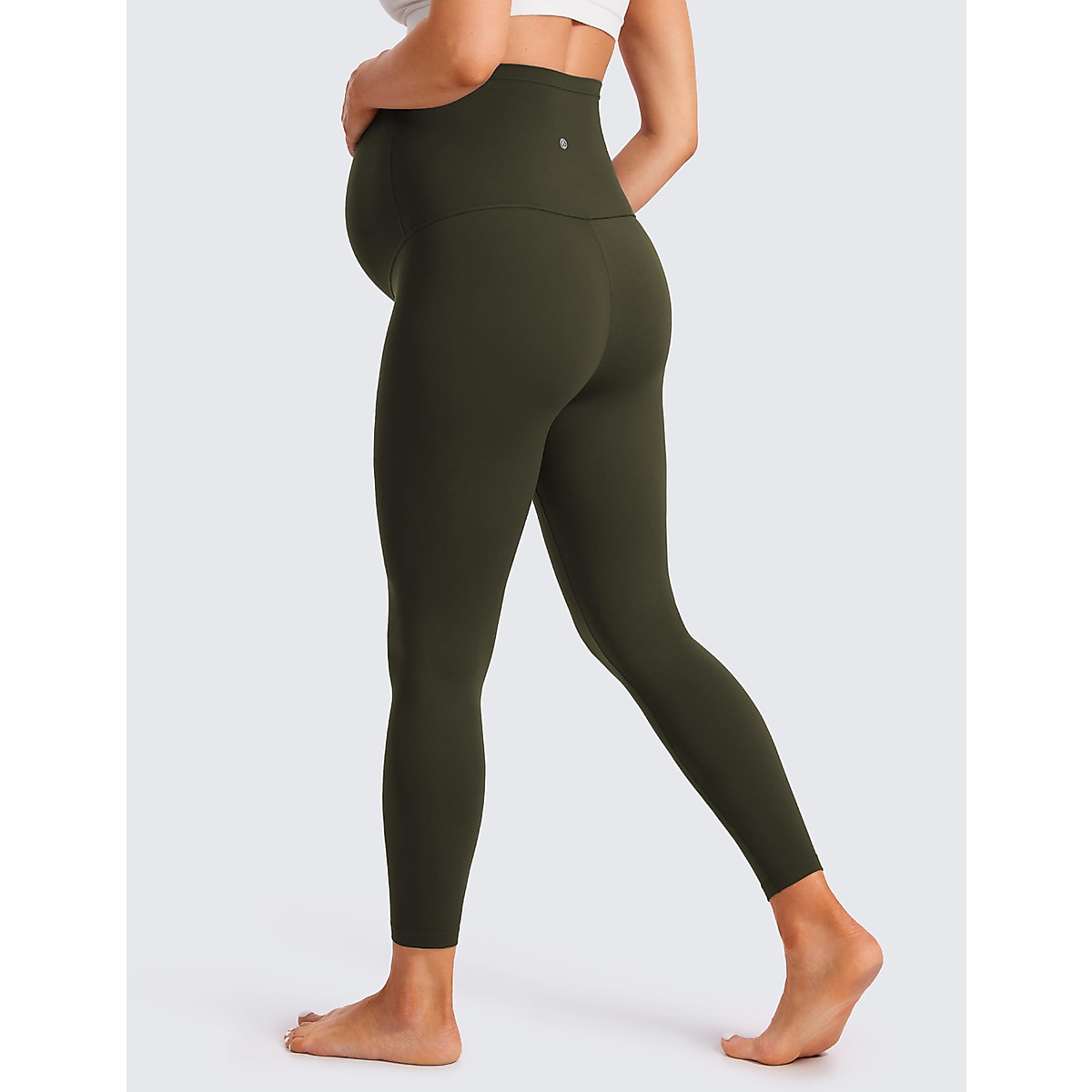 CRZ YOGA Womens Butterluxe Maternity Leggings over The Belly 25" - Buttery Soft Workout Activewear Yoga Pregnancy Pants Olive Green Small