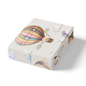 Hot Air Balloon Duvet Cover Set Twin Size,Cloud Starry Sky Cartoon Balloons Bedding Set,Boys Girls Room Decor,White Crane Bird Animal Comforter Cover,Beige Quilt Cover,1 Pillowcase(No Comforter)