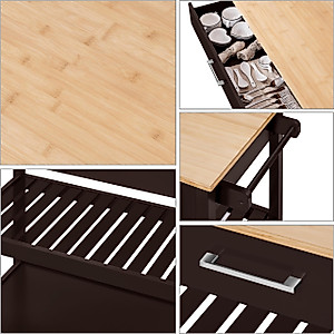 Yaheetech Rolling Kitchen Island Cart, 3 Tiers Microwave Stand Cart Serving Cart on Wheels with Storage Drawer and Shelves 40’’ W Large Countertop, Espresso