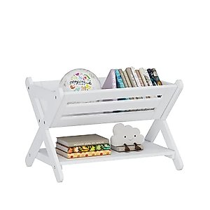 UTEX Kids' Book Caddy with Shelf, Kids Bookcase Storage with Shelf, Kids Book Storage Organizer for Toddlers, Kids, White (White)