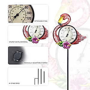 Flamingo Outdoor Thermometer with Metal Stake Outside Decorative Thermometer for Lawn Yard Pathway Patio Decorations