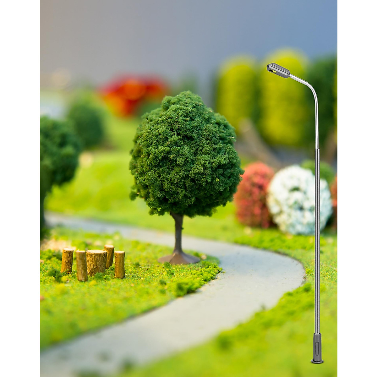 QWORK Model Railway Train Lamp Post, 20 Pcs 3V HO OO Scale LEDs Dual Heads Gauge Model Train Layout Landscape, Pathway Light Railway Train Micro Landscape Accessories