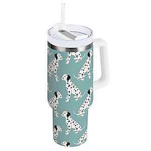 KEEPREAL 40 oz Cute Dalmatian Tumbler with Handle, Insulated Sports Water Bottle with Lid and Straw, Thermal Stainless Steel Travel Coffee Mug Cup