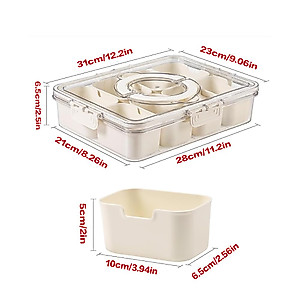 Amaviva Divided Serving Tray with Lid and Handle, Snack Box Container for Portable Snack Platters, Storage Organizer for Fruit, Veggie, Snack, Candy-Perfect for Party, Travel, & Picnic