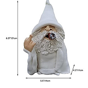 Funny Garden Gnome Statue, Middle Finger Smoking Wizard Gnome, 8.27 Inch Naughty Gnomes Garden Sculpture Decoration for Lawn Yard Balcony Porch Patio Home Outdoor Ornaments Christmas Decorations