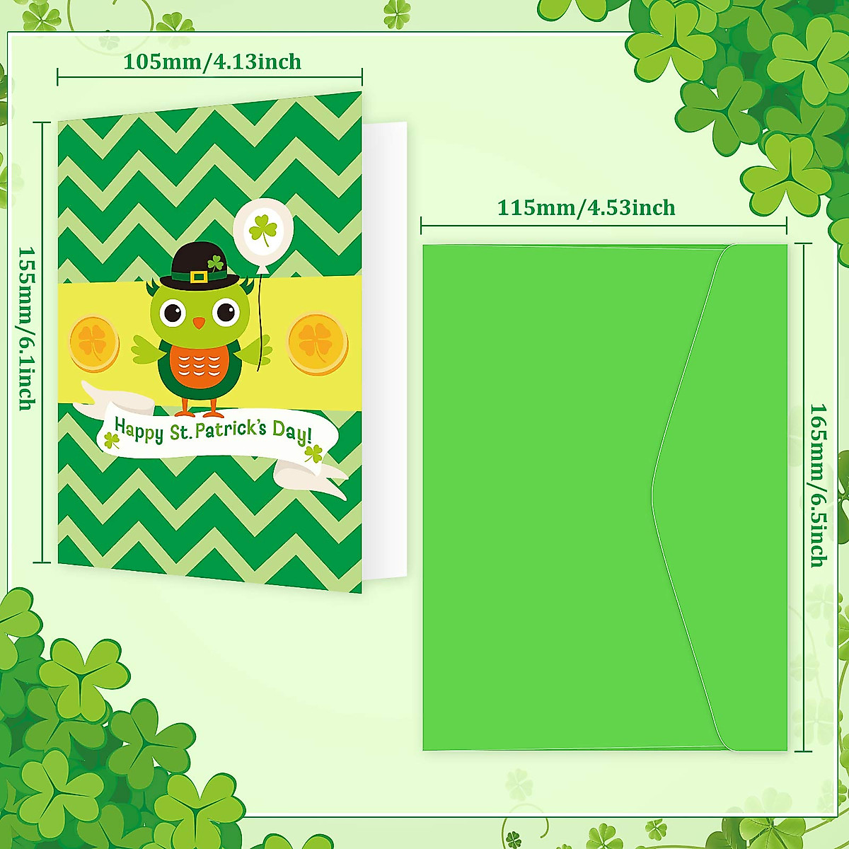 Zonon 24 Pieces St Patrick's Day Card with Envelope Green Shamrock Irish St Patrick's Day Cards Assorted Greeting Cards for Home