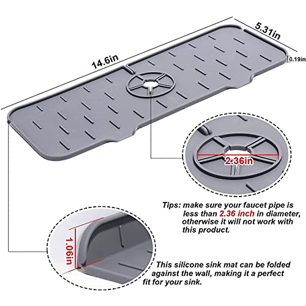 Kitchen Sink Splash Guard, Silicone Faucet Handle Drip Catcher Tray, Faucet Absorbent Mat, Sink Protectors for Kitchen Sink, Sink Mat for Bathroom, Farmhouse and RV, Kitchen Sink Accessories