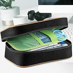 Homecube Pencil Case Big Capacity Storage Pen Bag Makeup Pouch Zippered Students Stationery Bag with Outer Pockets and Handle- 8.23x5.12x3.15- Black
