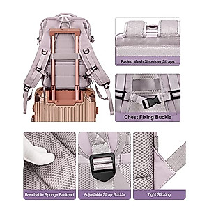 Large Travel Backpack for Women,Carry On Backpack,Expandable Airline Airplane Approved Weekender Backpack,Hiking Backpack,Laptop Backpack with USB Charging Port,Waterproof 40L Backpack, Lotus Pink