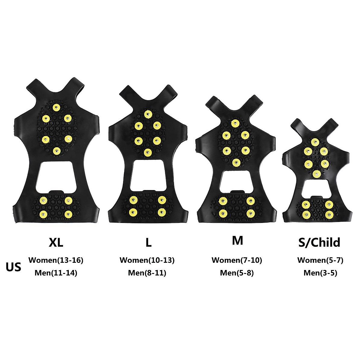 Ice Cleats, willceal Ice Grippers Traction Cleats Shoes and Boots Rubber Snow Shoe Spikes Crampons with 10 Steel Studs Cleats (Yellow,Large)