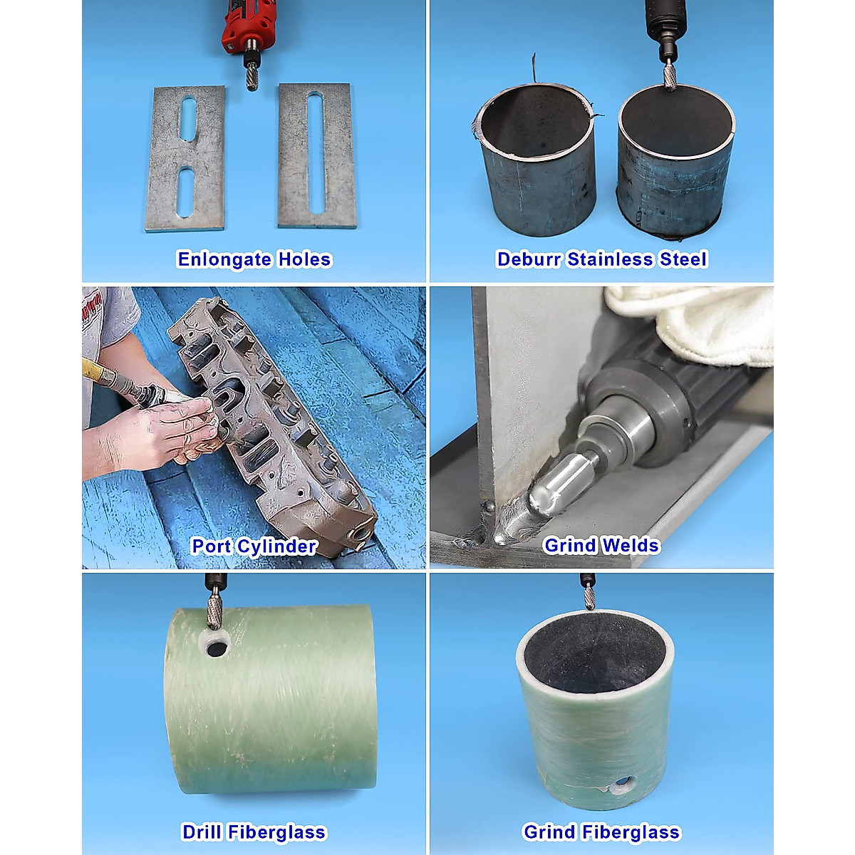 Mars-Rock Carbide Burr Set 1/4" Shank 10PCS w/Wood Base Die Grinder Bits Rotary Rasp File for Metal Welds Concrete Stone Wood Plastic Carving Cutting Chamfering Grinding Engraving Porting Trimming